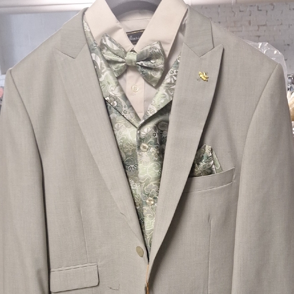 Falcone | Suits & Blazers | Elegant Mens Light Gray Suit With Green ...